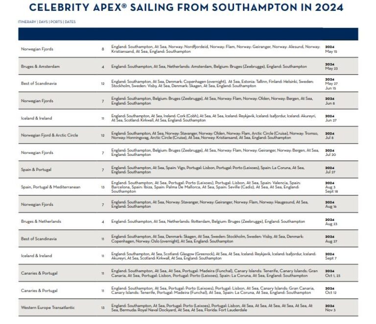 Celebrity Apex sailing from Southampton 2024 - Paramount Cruises Blog